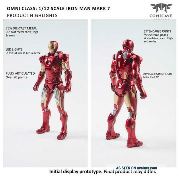 Comicave 1/12 Scale Iron Man Mark 7 Model LED Light Action Figure Doll ...