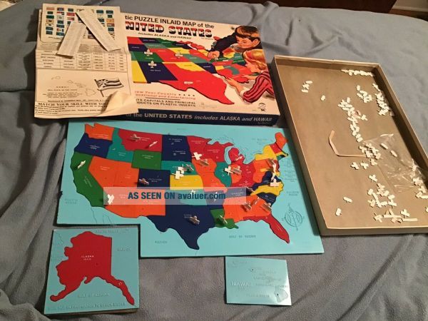 1967 Hasbro Plastic Puzzle Inlaid Map Of The United States Box GUC ...