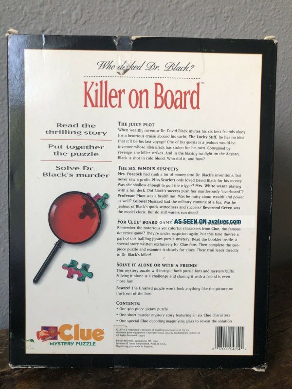 Parker Brothers Clue Mystery Puzzle " Killer On Board " 500 Piece ...