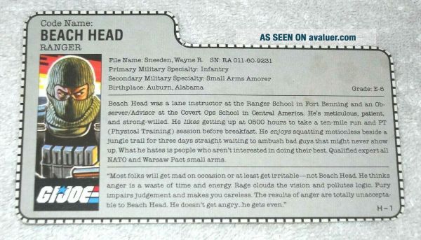 1986 Beach Head - GI Joe File Card (vintage) | #32623815