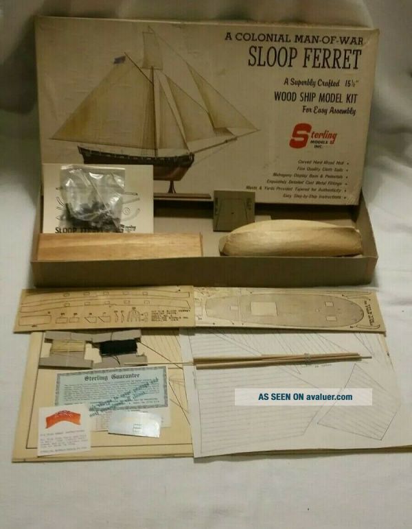 L@@K Vintage Sterling Model A Colonial Man Of War Sloop Ferret Wood ...
