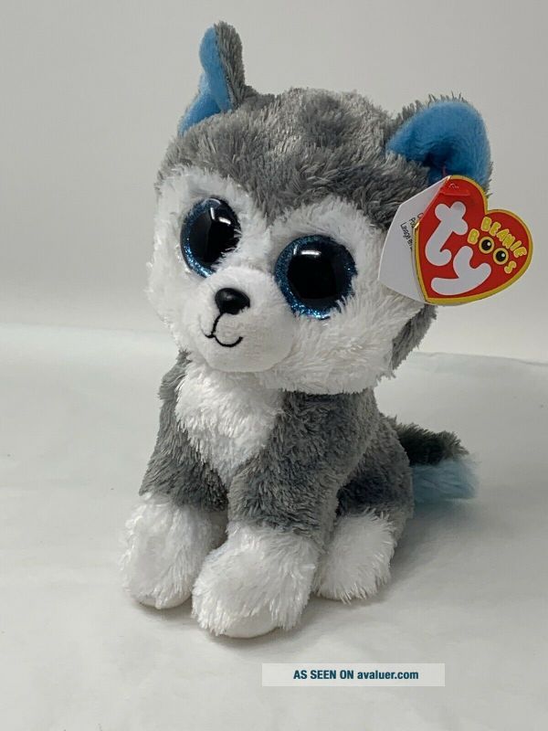 Ty Beanie Boo Slush The Husky Dog 6” Stuffed Animal Blue Glitter Eyes ...