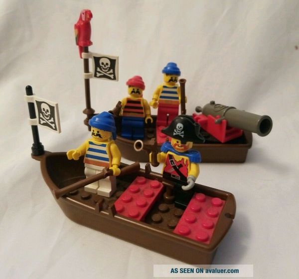 Vintage LEGO Pirate Captain Castaway Boats Minifigures Parrot Cannon ...