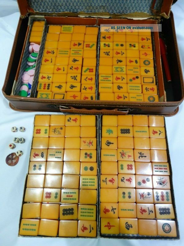 VINTAGE MAH - JONG GAME SET 148 BAKELITE TILES | #33395581
