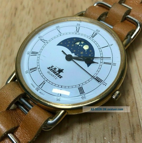 Vintage LA Express Men Lady Moon Phase Gold Tone Quartz Watch Hours ...