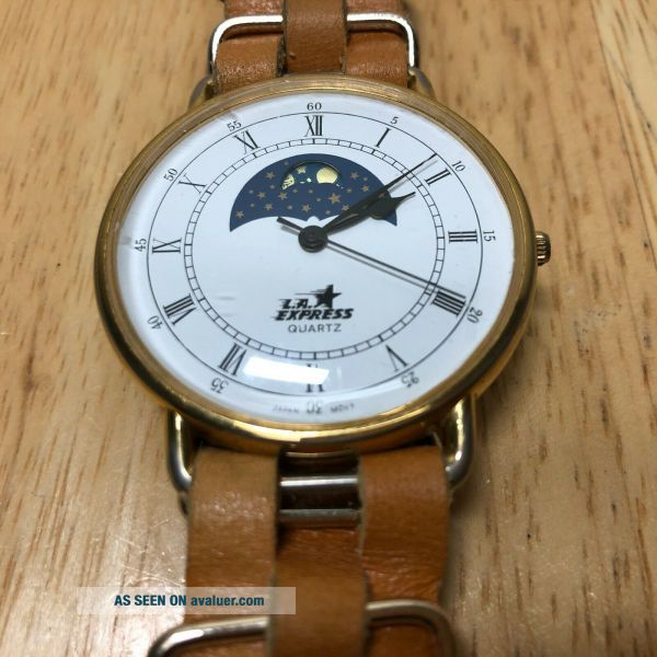 Vintage LA Express Men Lady Moon Phase Gold Tone Quartz Watch Hours ...