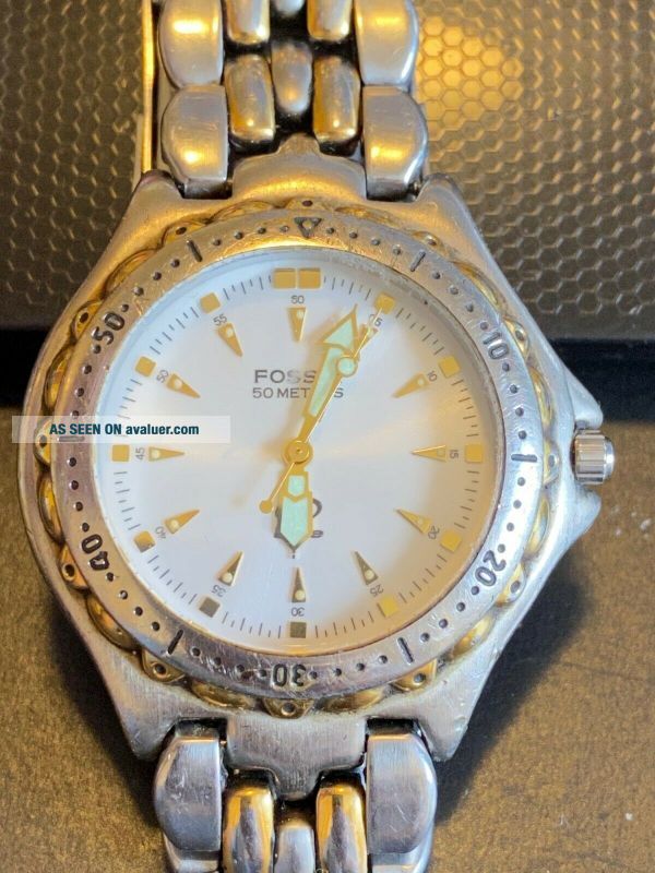 40mm Two Tone Fossil Blue Watch, Link Band, WR To 50M, Battery | #33507657