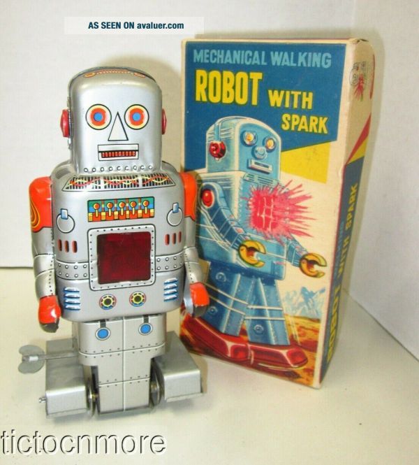 VINTAGE JAPAN YONEYA SY MECHANICAL WALKING ROBOT WITH SPARK SPACE TOY ...