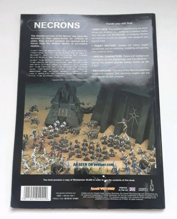 Warhammer 40K Codex Necrons Paperback Book Games Workshop 3rd Edition ...
