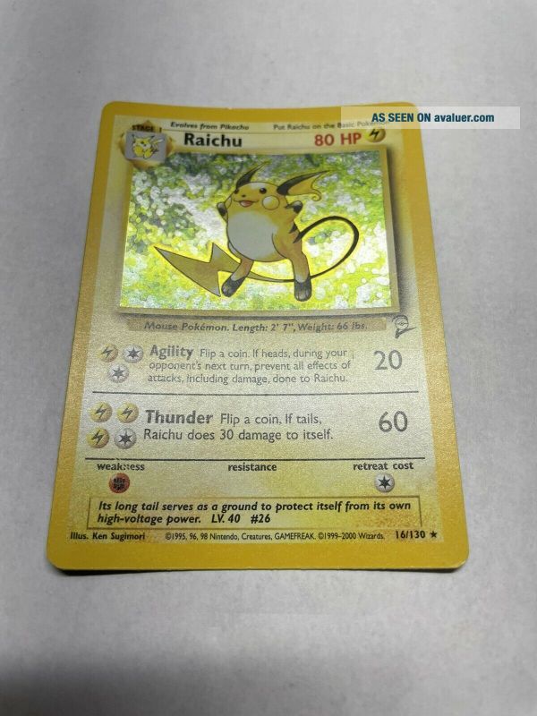 Pokemon Raichu 16/130 Holo Foil Card Base Set 2 Vintage Wizards Of The ...