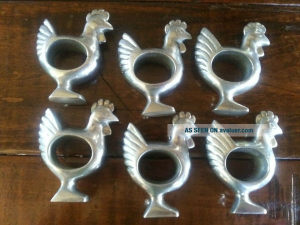 Six Stainless Steel Chicken Rooster Napkin Rings Metal Vintage? | #44456587
