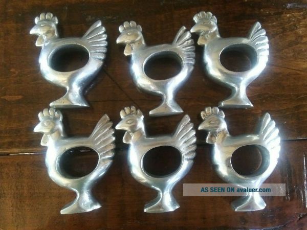 Six Stainless Steel Chicken Rooster Napkin Rings Metal Vintage? | #44456587