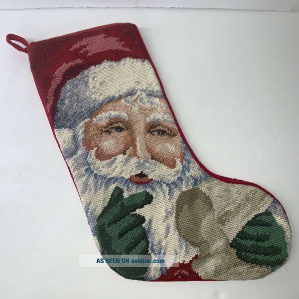 Vintage 100 Wool Needlepoint Quintessential Santa Claus Christmas ...