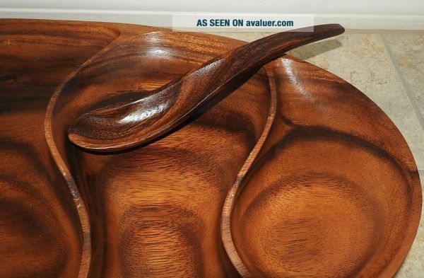 Vintage Monkey Pod Wood Serving Tray With 2 Spoons Large With 5 ...