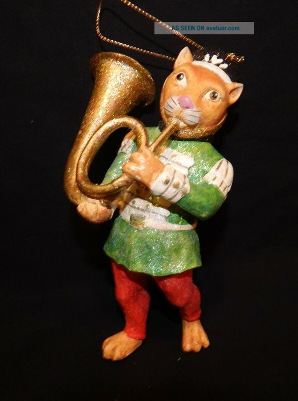 Vintage Cat Playing Tuba Horn 6 " Tall Paper Mache Christmas Tree ...