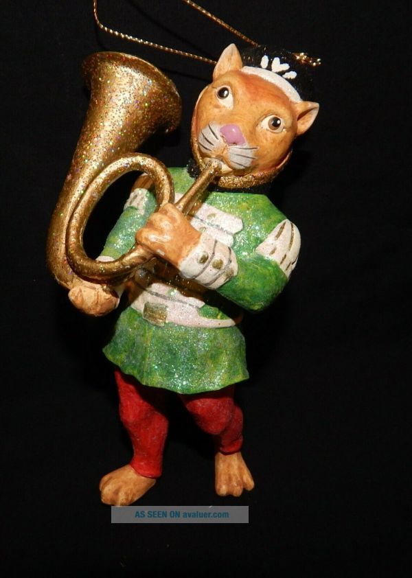 Vintage Cat Playing Tuba Horn 6 " Tall Paper Mache Christmas Tree ...