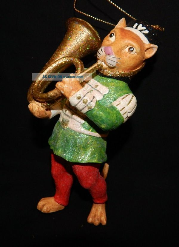 Vintage Cat Playing Tuba Horn 6 " Tall Paper Mache Christmas Tree ...