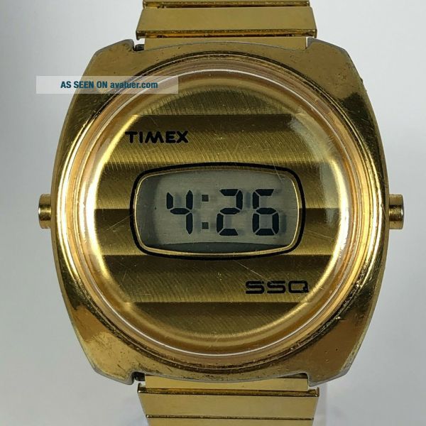 Vintage Timex Mens SSQ Gold Stainless Steel Band Digital Wrist Watch ...