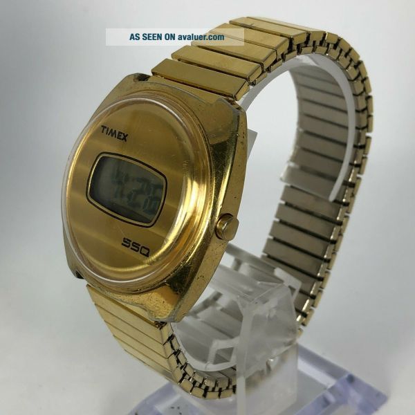 Vintage Timex Mens SSQ Gold Stainless Steel Band Digital Wrist Watch ...