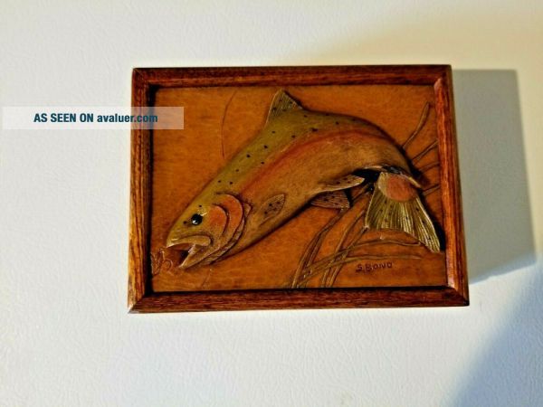 Wood Cigar Box Carved By S. Bond Rainbow Trout From Bridger Trading ...