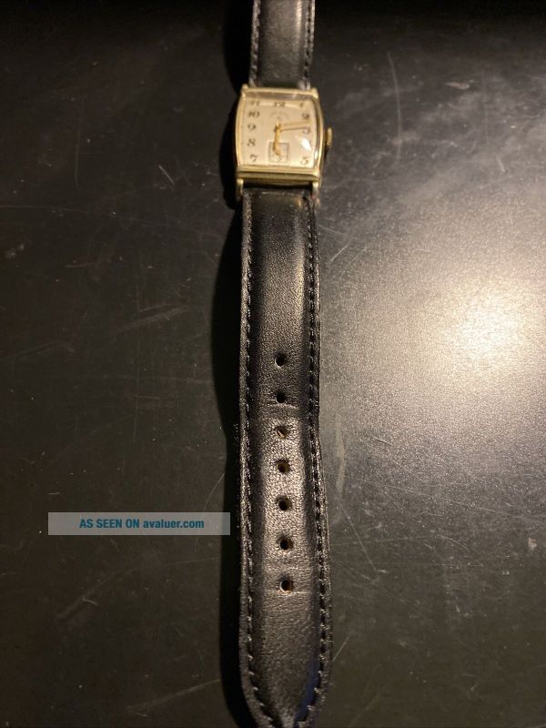 Vintage 14k Gold Filled Lord Elgin Curvex Watch Black Leather Band ...