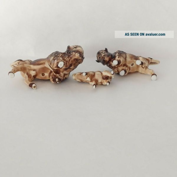 3 Vintage Bone China BISON BUFFALO FAMILY Japan Miniature Figurines ...