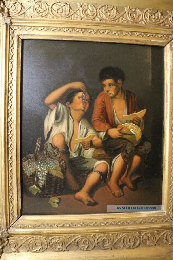 Antique 1800 ' S Victorian Children Eating Fruit Oil Painting Gilt ...