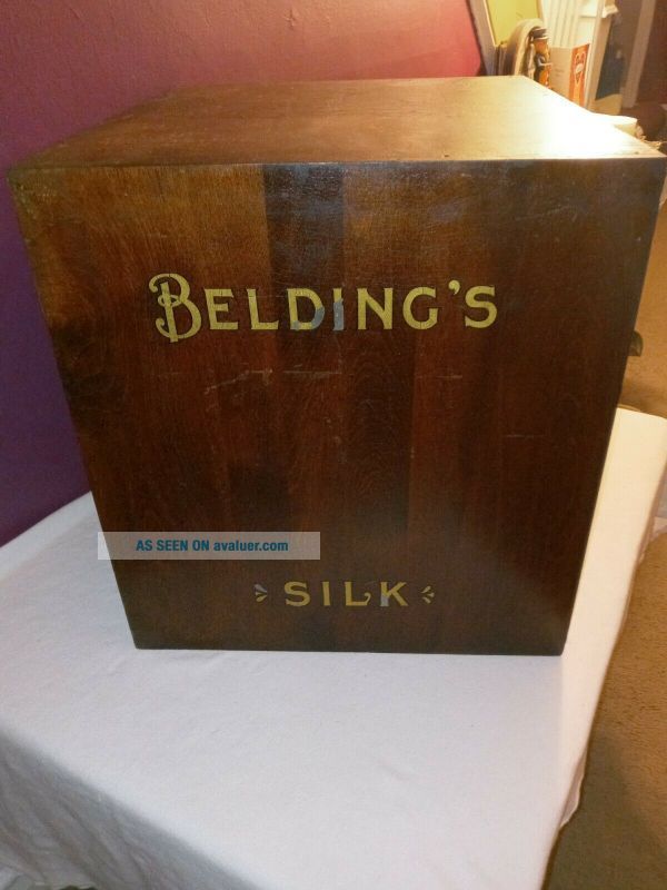 Antique Beldings Silk 7 Drawer Oak Glass Front Spool Chest Cabinet ...