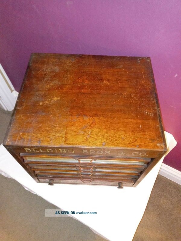Antique Beldings Silk 7 Drawer Oak Glass Front Spool Chest Cabinet ...