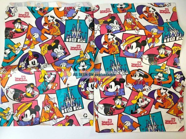 Vintage Tokyo Disneyland Paper Shopping Bags Tourist Souvenir Gift Wrap ...