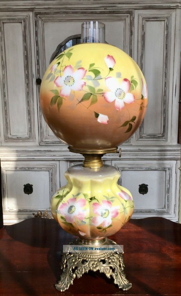 Antique Victorian Gone With The Wind GWTW Parlor Hurricane Lamp Roses ...