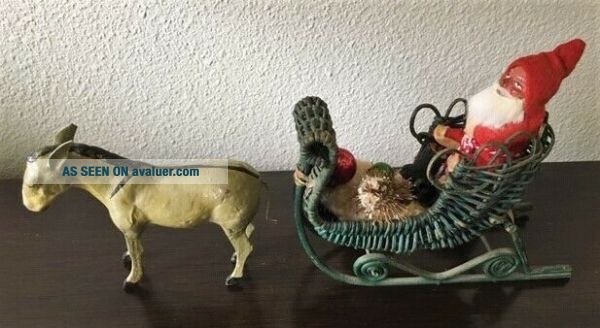 Antique German Christmas SANTA CLAUS Riding In SLEIGH With DONKEY ...