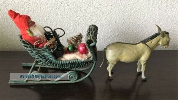 Antique German Christmas SANTA CLAUS Riding In SLEIGH With DONKEY ...