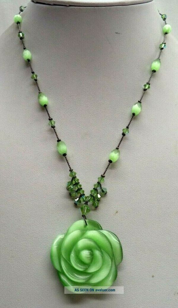VINTAGE ESTATE SIGNED DABBY REID GREEN GLASS BEAD FLOWER 17 1/2 ...