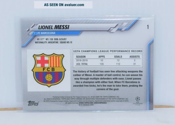 LIONEL MESSI 2019 - 20 Topps Chrome Sapphire UEFA Champions SP IMAGE ...