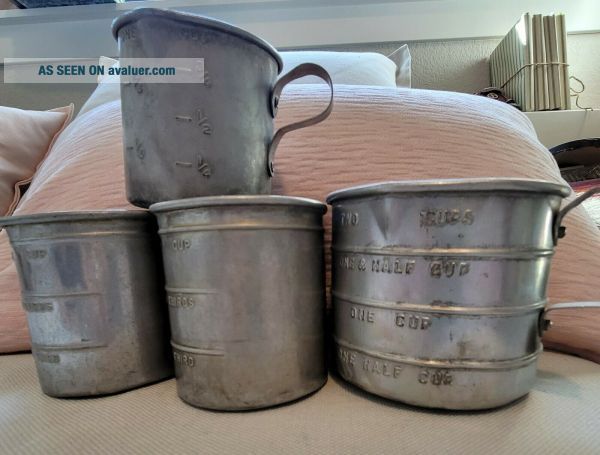 4 Vintage Metal Tin Aluminum Measuring Cups W Handles | #45102792