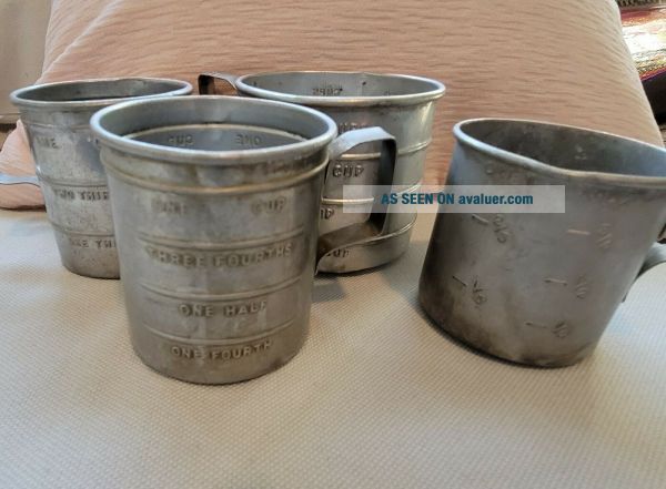4 Vintage Metal Tin Aluminum Measuring Cups W Handles | #45102792