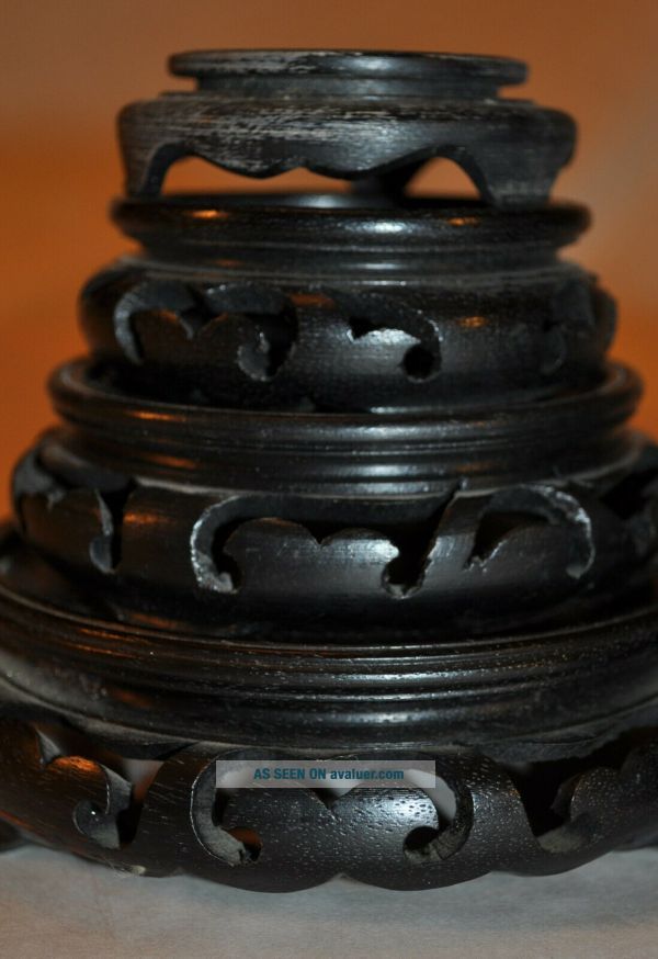 7 VINTAGE CHINESE CARVED WOOD VASE PLANT STANDS | #45148582