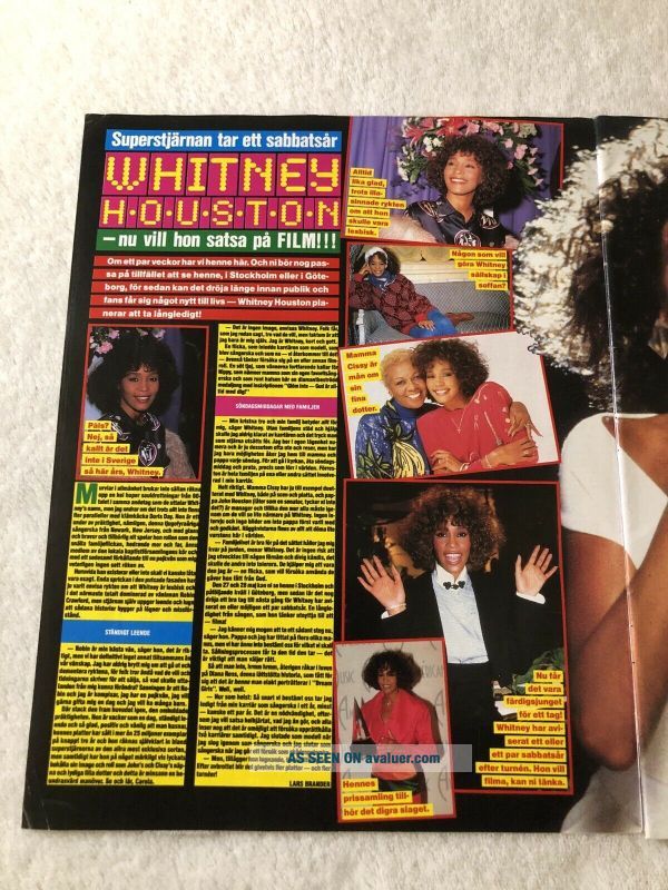 WHITNEY HOUSTON 1988 Clippings Posters Swedish Okej Vintage Rare 1980s ...