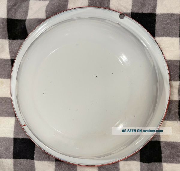 Vintage Enamelware Basin White With Red Trim Farmhouse | #45276924