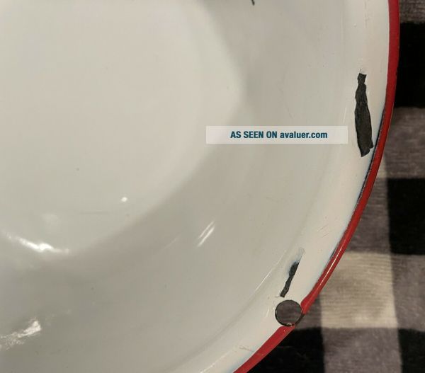 Vintage Enamelware Basin White With Red Trim Farmhouse | #45276924
