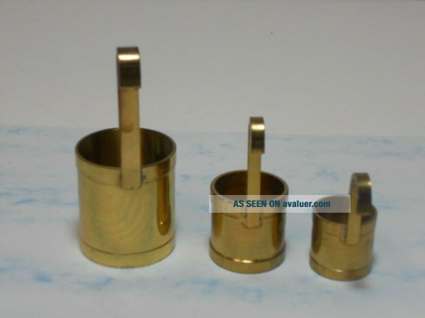 Vtg Set Of 3 Solid Brass Measuring Cups With Handles | #45352057