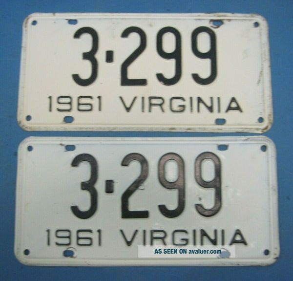 1961 Virginia License Plates Low 4 Digit Number | #45354256