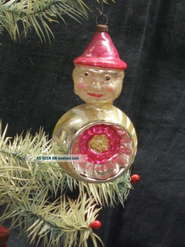 ANTIQUE/VINTAGE GERMAN GLASS FIGURAL XMAS ORNAMENT " HANS CLOWN ON AN ...