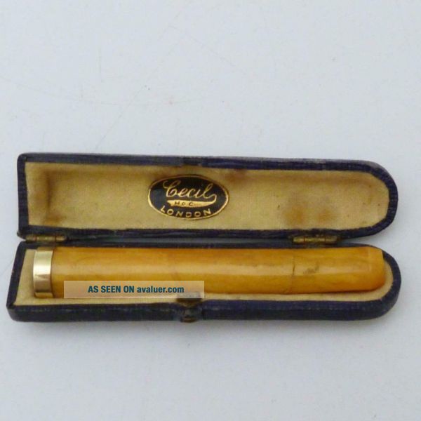 ANTIQUE AMBER CIGARETTE HOLDER WITH YELLOW GOLD COLLAR IN CECIL OF ...