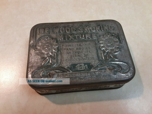 Vintage Pipe TOBACCO TIN BELLWOOD SMOKING MIXTURE Ornate EMBOSSED ...