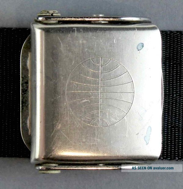 PAN AM VINTAGE AIRLINE SEAT BELT BUCKLE WITH RETRO MEATBALL LOGO ...
