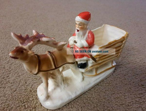 Vtg Made In Japan Santa In Sleigh W/Reindeer Porcelain Container Candy ...