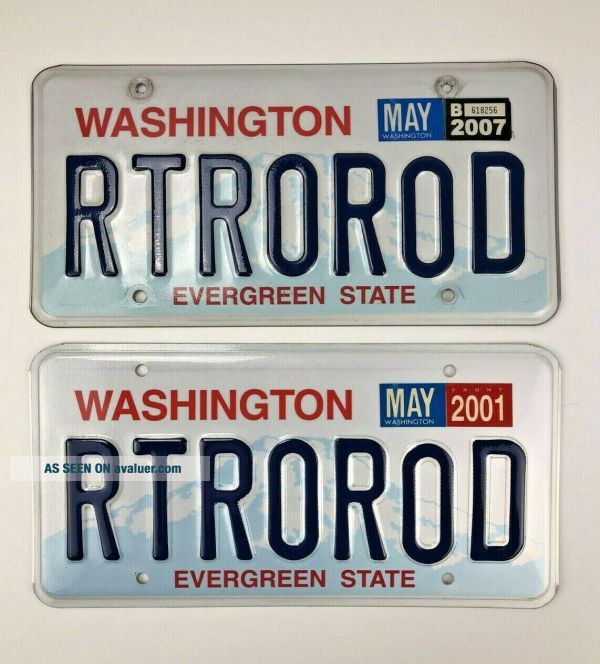 Washington Vanity License Plate Pair RTROROD Hot Rod Rat Rod Car Truck ...