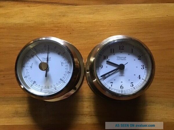 Weems & Plath Vintage Marine Brass Barometer And Clock Made In West ...